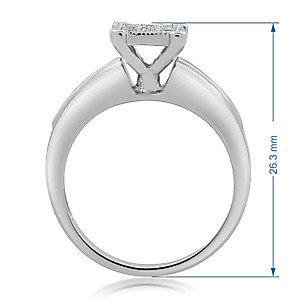 Jewelili Sterling Silver 1/2 Cttw Natural White Round Diamond Bridal Set Engagement Ring, Size 7