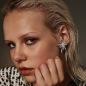 FIBO STEEL 9 Pairs 18k Gold Plated Geometric Earrings Exaggerated Statement Earrings Stylish Sectored Twisted Ginkgo Leaf Earrings for Women Silver Tone