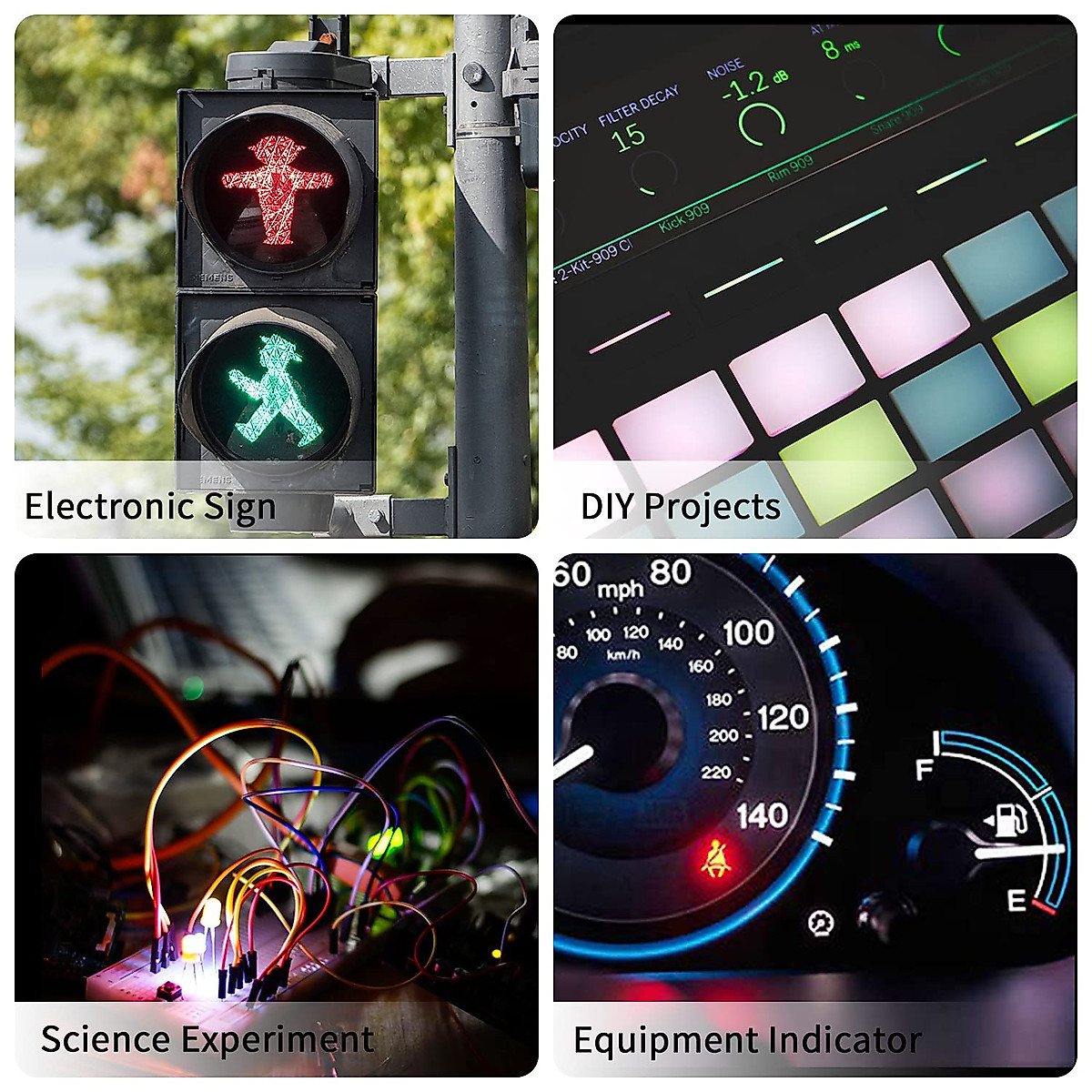 DiCUNO 100Pcs (10 Colors × 10Pcs) 5MM Pre Wired 12V LED Diodes, 9.4 Inch/24CM Ultra Bright Light Emitting Diodes Assorted Color Kit Box for Circuit Science Experiment, DIY Lighting Projects