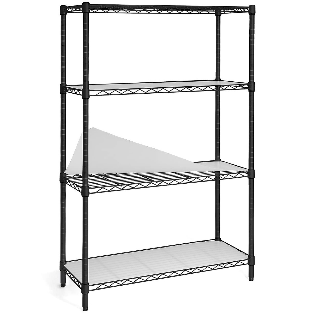 CAPHAUS NSF Adjustable Height Wire Shelving Unit w/Liner, Basement Storage Shelving, Metal Steel Storage Shelves, Garage Shelving Storage Organizer, Utility Shelf, 4-Tier No Wheels W/Liners, Black