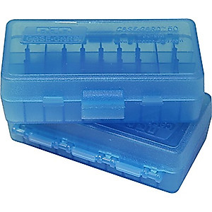 MTM 380/9MM Cal 50 Round Flip-Top Ammo Box, Clear Blue
