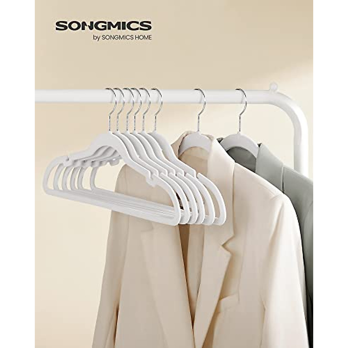 SONGMICS 50-Pack Coat Hangers and 30-Pack Pants Hangers Bundle, Velvet Hangers, Non-Slip Clothes Hangers, Velvet Hangers with Adjustable Clips, White and Light Pink UCRF029W05 and UCRF012W02