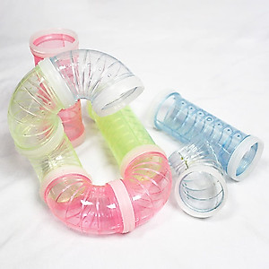 Honrane Pet Tunnel Collapsible Tube Toy Tunnel, Transparent Hamster Rat Squirrel Cage Tunnel Tube Climbing Toy Small Pet Supply Pink