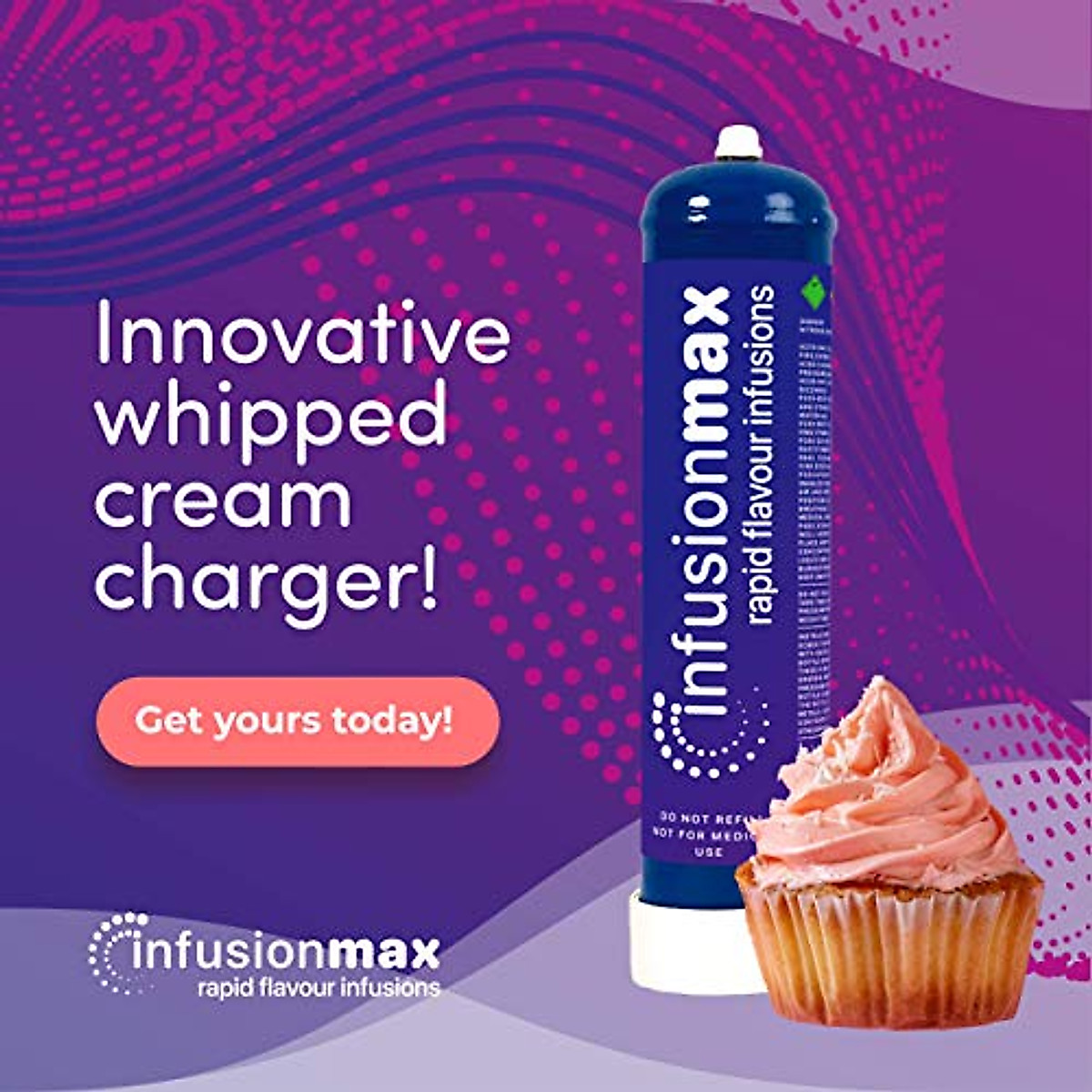 InfusionMax Whipped Cream Chargers - Pure Culinary Whipped Cream Charger Cylinder - 0.95 Liters (580 gram) Compatible with Standard Whipped Cream Dispenser