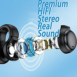 Wireless Ear Clip Earbuds Bluetooth Open Ear HiFi Stereo Sound Waterproof Bluetooth Bone Conduction Earbuds Long Battery Life for Cycling，Driving，Working