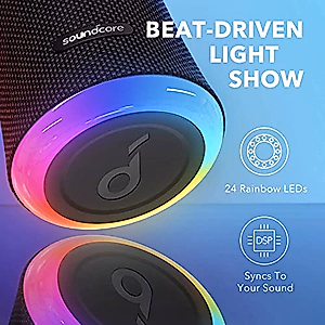 Anker Soundcore Flare 2 Bluetooth Speaker with 360° Sound, PartyCast Technology, Adjustable EQ, 12 Hour Playtime, IPX7 Waterproof Wireless Speaker for Outdoor, Beach, Backyard Party (Renewed)