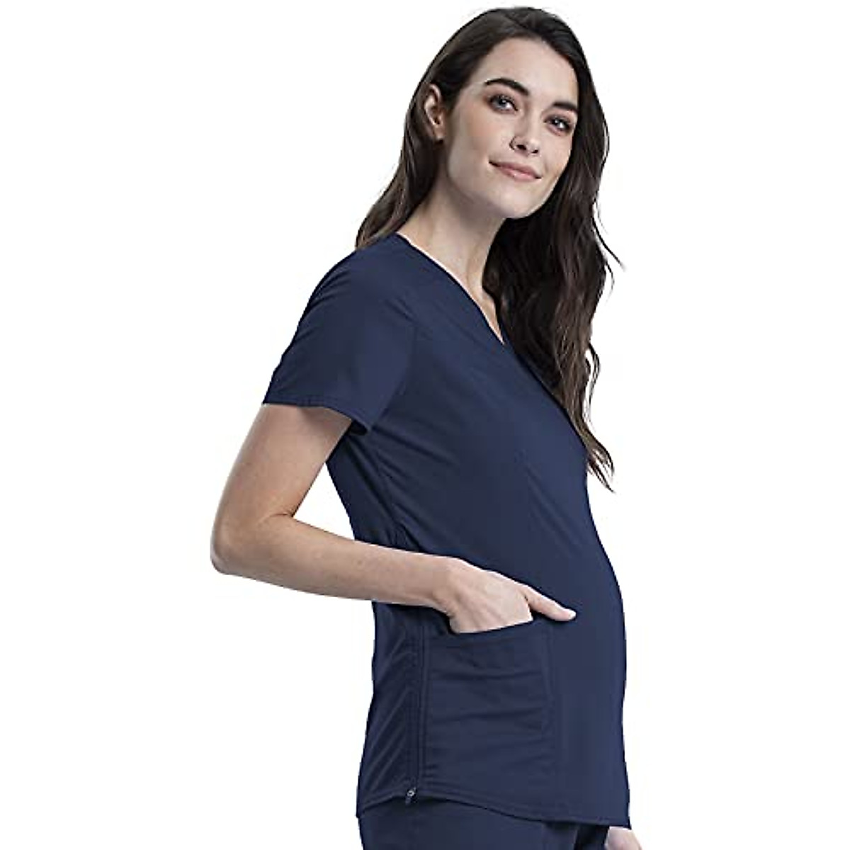 Cherokee Women Scrubs Top Workwear Revolution Maternity Mock Wrap WW688, S, Navy