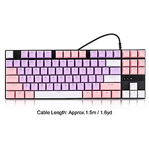 ciciglow Mechanical Gaming Keyboard, 87 Keys 26 RGB Color Backlit Ultra Slim Wired USB Keyboards with Blue Switch, Waterproof Wired USB Keyboards, 26 Kinds of Backlight Mode Switching(Pink