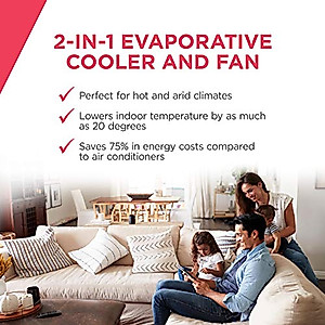 Frigidaire Portable Evaporative Air Fan and Humidifier| Portable Air Conditioner Cools up to 640 Square Feet | Personal Indoor Swamp Cooler | 600 CFM | Black/White