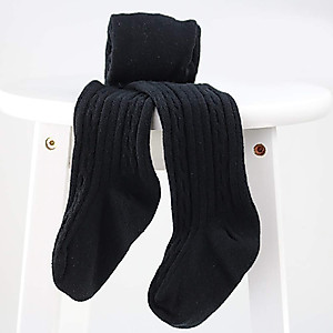 techcity Baby Toddler Girls Tights Seamless Cable Knit Cotton Leggings Pants Stockings for Infant Baby Girl (Black, 4-6 Years)