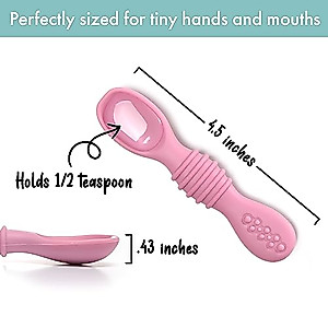 PrimaStella Silicone Chew Spoon Set for Babies and Toddlers - Safety Tested - BPA Free - Microwave, Dishwasher and Freezer Safe - Rosy Shades