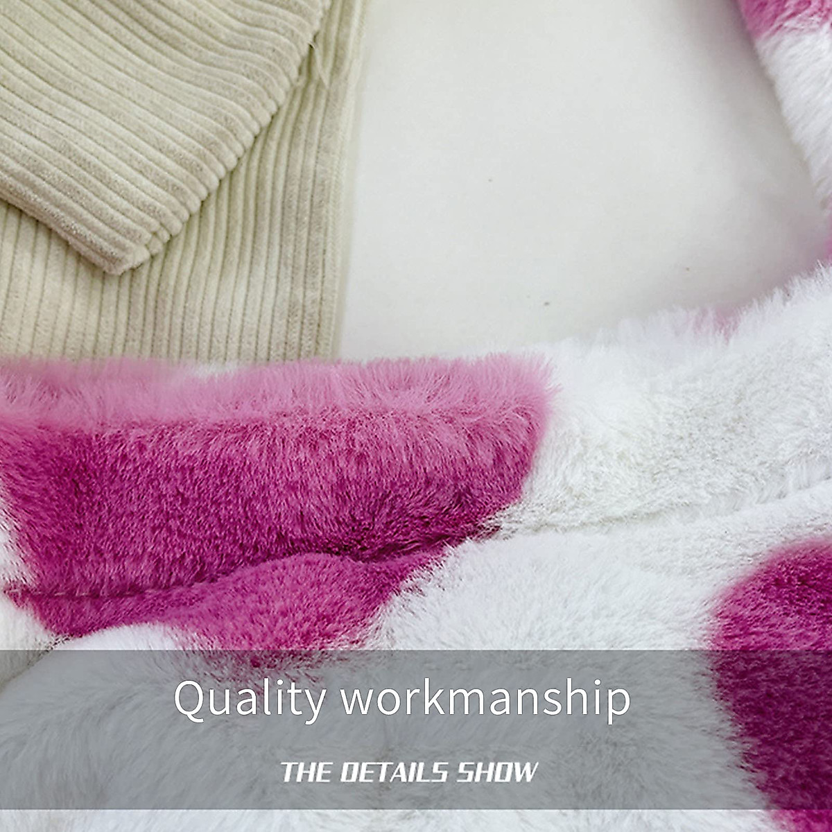 SUVIA Women Girls Fluffy Plush Shoulder Bag Large Cute Fashion Flower Handbag Soft Warm Dating Shopping Underarm Purse (B: White Hearts), medium