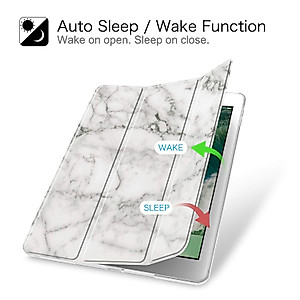 Fintie Case with Built-in Pencil Holder for iPad 6th / 5th Generation - Lightweight SlimShell Cover with Translucent Frosted Back, Supports Auto Wake/Sleep for iPad 9.7 Inch 2018/2017, Marble White