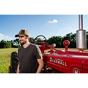International Harvester IH Tractor Hat with Leather Emblem, Oil Distressed