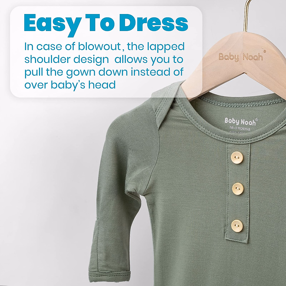 Newborn Baby Knotted Gown, Super Soft Silky Infant Long Sleeve Sleeper with Tie Bottom, Baby Girl and Boy Sleep Gown with Mittens, Bow, and Hat Set Army Green