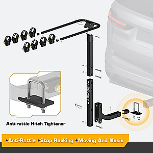 ARKSEN 4 Bike Rack, Heavy Duty Bicycle Carrier, Rear Hitch Mount with 2" Receiver, Tie Down Strap and Anti-Rattle Hitch Tightener, for Car, Truck or SUV Transport