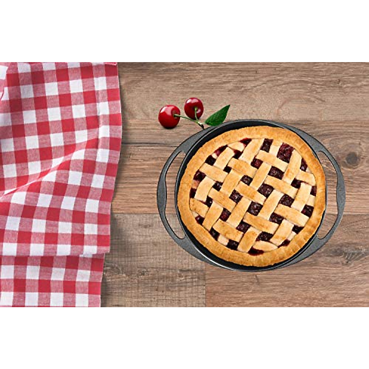 Bruntmor Double Handled non-Stick Enameled Black Cast Iron Round Tarte Tatin Dish Pan Mini Roasting Dish, Baking Pie Pan, Pastries & Quiches, Hand washing, Easy to clean