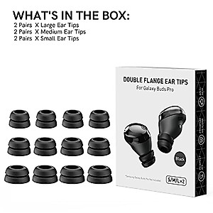 Delidigi Ear Tips for Galaxy Buds Pro, 6 Pairs Double Flange Silicone Eartips Earbuds Earplug Replacement Accessories Compatible with Samsung Galaxy Bus Pro 2021 S/M/L Size (6 Pairs Black)