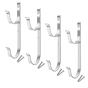 Coolrunner 4Pcs Pool Pole Hangers, Aluminum Pool Equipment Hooks with 8 Screws Pool Organizer Hooks Fence Holder for Pool Hose Skimmer Net Pool Brush Fishing Rod Gardening and Pool Supplies