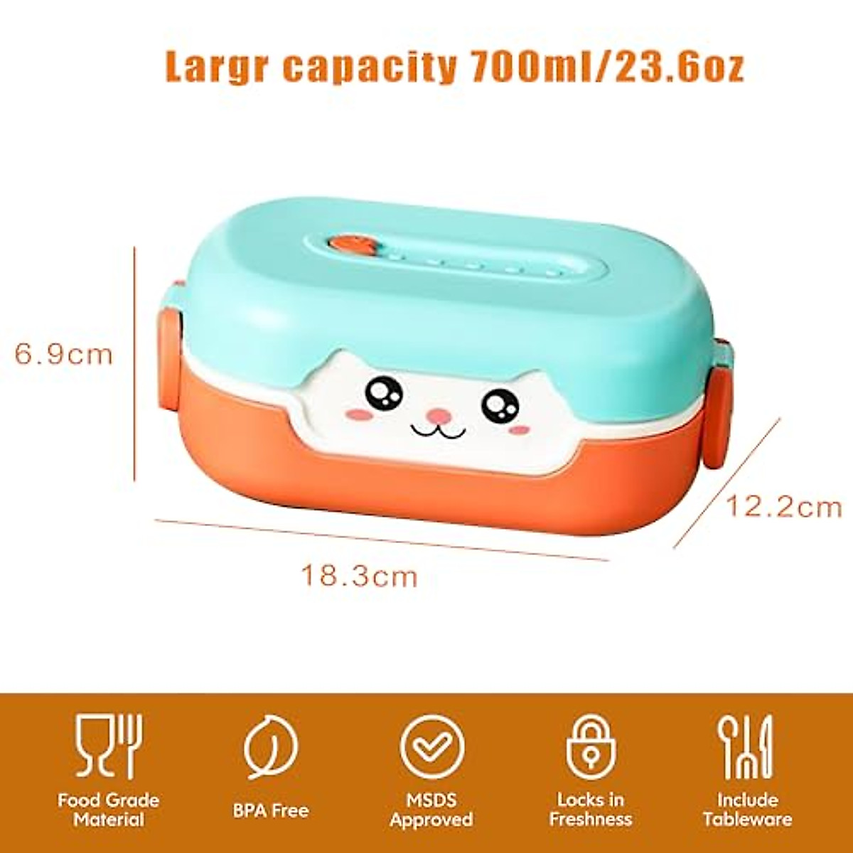 Bento Lunch Box for Kids - Food & Snack Container for Kids & Adults - Dishwasher & Microwave Safe | BPA & PVC Free | Leakproof | loncheras para niños (MIXCOLOR-A)