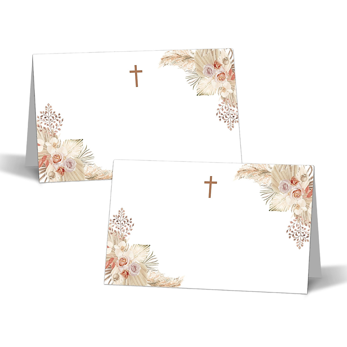 Bohemia Baptism Table Place Cards - 25PCS Tent Cards - Pampas Grass Food Labels - First Holy Communion Name Cards for Table Setting - Baptism Prayer for Baby Table Card - Scored for Easy Folding -20