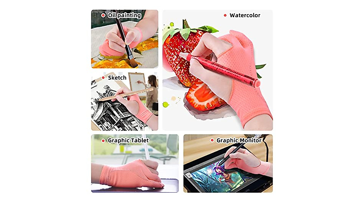 Artist Drawing Glove for Women [2 Pack Pink] 3-Layer Palm Rejection ...