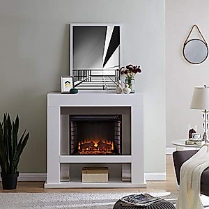 SEI Furniture Lirrington Electric Fireplace with Stainless Steel Accents, White