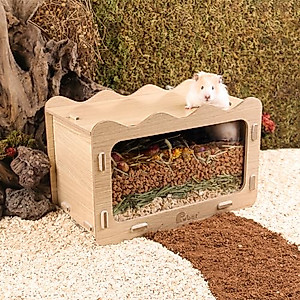 Rubor Hamster Digging Box Syrian Visible Hideout and Exploration House with Acrylic Transparent Board for Dwarf Gerbils Mice Degus or Other Small Pets