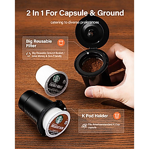 SHARDOR Single Serve Coffee Maker, Hot and Iced Coffee Machine for K-Cup Pods & Ground Coffee, 6 to 14 oz Brew Sizes, 50 oz Removable Water Tank, Bold Brew Setting, Stainless Steel, Black