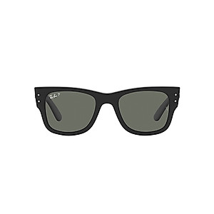 Ray-Ban RB0840SF Mega Wayfarer Low Bridge Fit Square Sunglasses, Black/Green Polarized, 52 mm