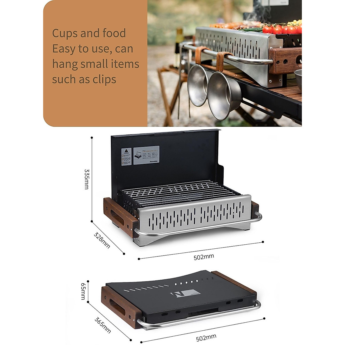 Naturehike Charcoal Grills Portable Charcoal Grill BBQ Grill Small Folding Tabletop Grill Mini Stainless Steel Outdoor Cooking Propane Grill Camping Beach Traveling Picnic Backyard (grey)