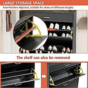 ME2 Shoe Cabinet for Entryway with 1 Slide Drawer & 2 Flip Drawers, Freestanding Shoe Rack Storage Organizer (Grey)