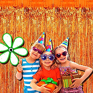 HalloweenDecorate 4 Pack Orange Foil Fringe Curtain Backdrop, 3.28Ftx8.2Ft Metallic Tinsel Foil Fringe Streamers Curtains for Party, Photo Booth Props, Birthday, 2022 Mother's Day Decoration Supplies