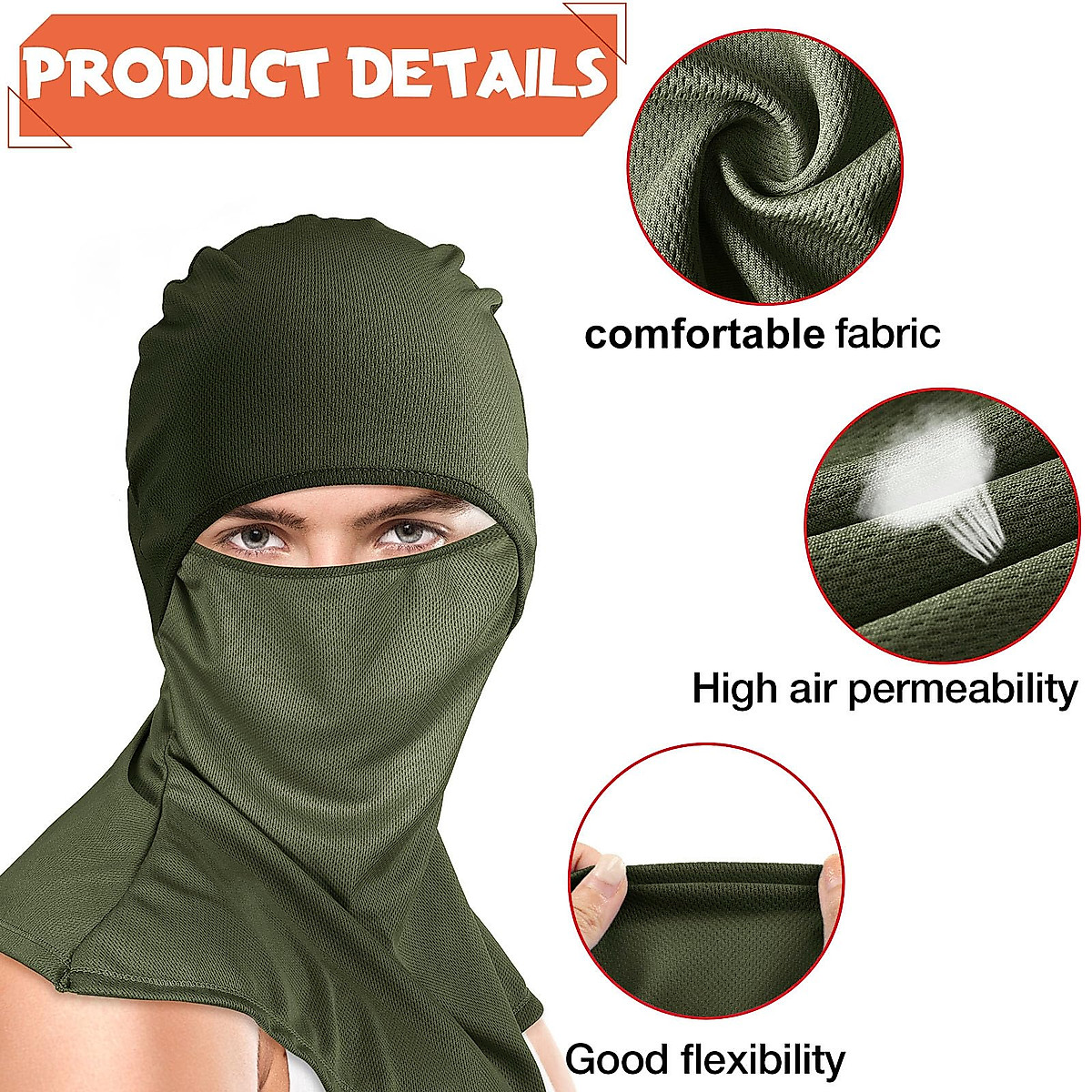 6 Pieces Balaclava Face Mask Cover Breathable Long Neck Covers for Men Women Outdoor Sports UV Sun Protection (Black, Gray, Blue, Navy Blue, Green, Brown)