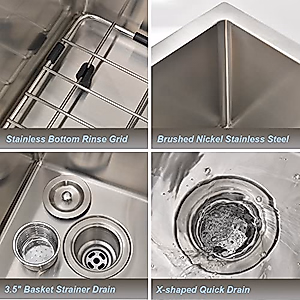 Stainless Steel Undermount Bar Sink, BoomHoze 15 x 17 Inches Small Wet Bar Sink Undermount 16 Gauge SUS304 Brushed Nickel Single Bowl Outdoor Bar Sink