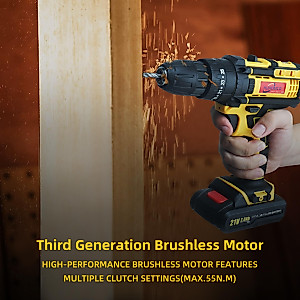 Cordless Drill Driver with 2 Battery, Huhomco 21V Power Drill 85Nm 25+3 Clutch, 3/8" (10mm) Keyless Chuck, & Built-in LED Electric Screw Driver