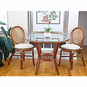Set of 2 Denver Dining Handmade Wicker Side Chairs with Cream Cushions Natural Rattan, Colonial
