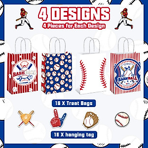 Mpanwen Baseball Goodie Bags, 16 Pcs Baseball Themed Party Favor Candy Treat Gifts Bags With Handle for Birthday Baby Shower Holiday Party Decorations