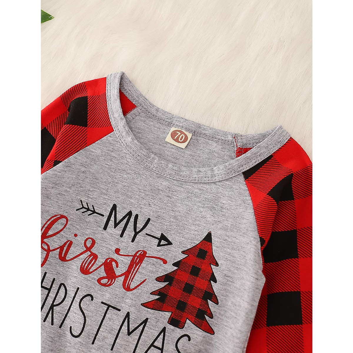 TUEMOS My First Christmas Baby Boy Outfit Long Sleeve Xmas Romper Red Plaid Jumpsuit Christmas Romper Baby Boy