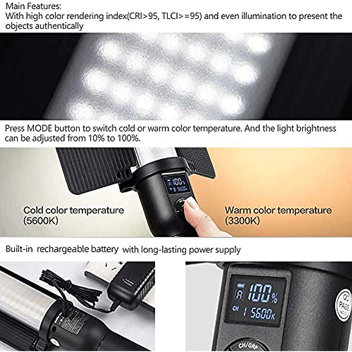 GODOX LC500 Light Stick 516 Lamp Beads Portable Photography Light Stick with Cold and Warm Color Temperature for Live,Self Portrait, Product,Wedding Shooting, Camping. (LC500)