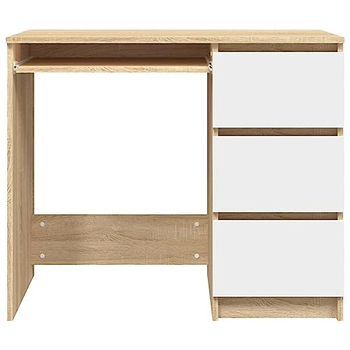 ULUYYUC Desk,Computer Desks Bedroom Desks Secretary Desk with Drawers Suitable for Home, Office, Bedroom, Conference Room, etc White and Sonoma Oak 35.4"x17.7"x29.9" Engineered Wood