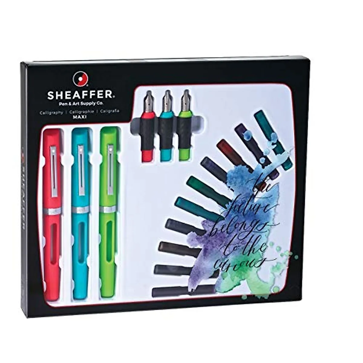 Sheaffer Viewpoint Calligraphy Maxi Kit: 3 Fountain Pens with 3 Nibs, 20 Assorted Ink Cartridges, Instructions, and Tracing Pad