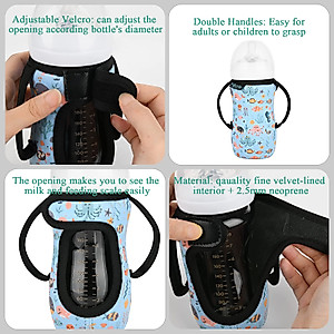 Beautyflier Set of 2 Glass Baby Bottle Sleeves with Double Handles Adjustable Sleeves Neoprene Holder for Philips Avent Natural 4oz-5oz, 8oz-9oz and More (Land Animals)