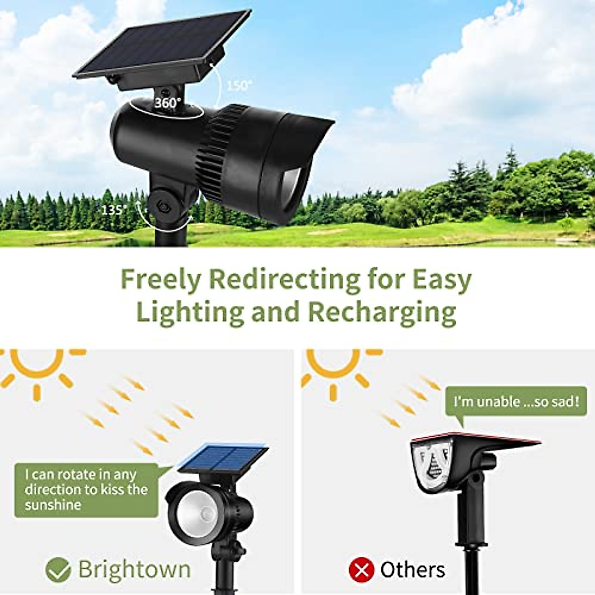 Brightown Solar Spot Lights Outdoor - Waterproof Solar Garden Lights, 360°Adjustable Solar Lights, Auto On/Off Solar Powered Landscape Spotlights for Garden Backyard, Pack of 4