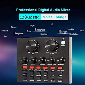 Bluetooth Sound Mixer Board, V8 Sound Card, for Live Streaming with Effects, for Music Recording Karaoke Singing Broadcast on Cell Phone Computer Laptop Tablet