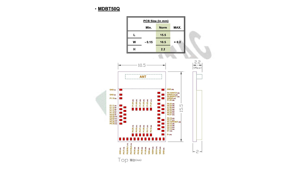 MDBT50Q-1MV2: 3pcs Nordic nRF52840 Antenna Module