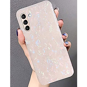 J.west Galaxy S21 Case 5G 6.2-inch, Luxury Sparkle Glitter Translucent Clear Opal Pearly Thinfoil Design Shiny Graphic Print Soft Silicone Cover for Women Girls Slim TPU Protective Phone Case Colorful