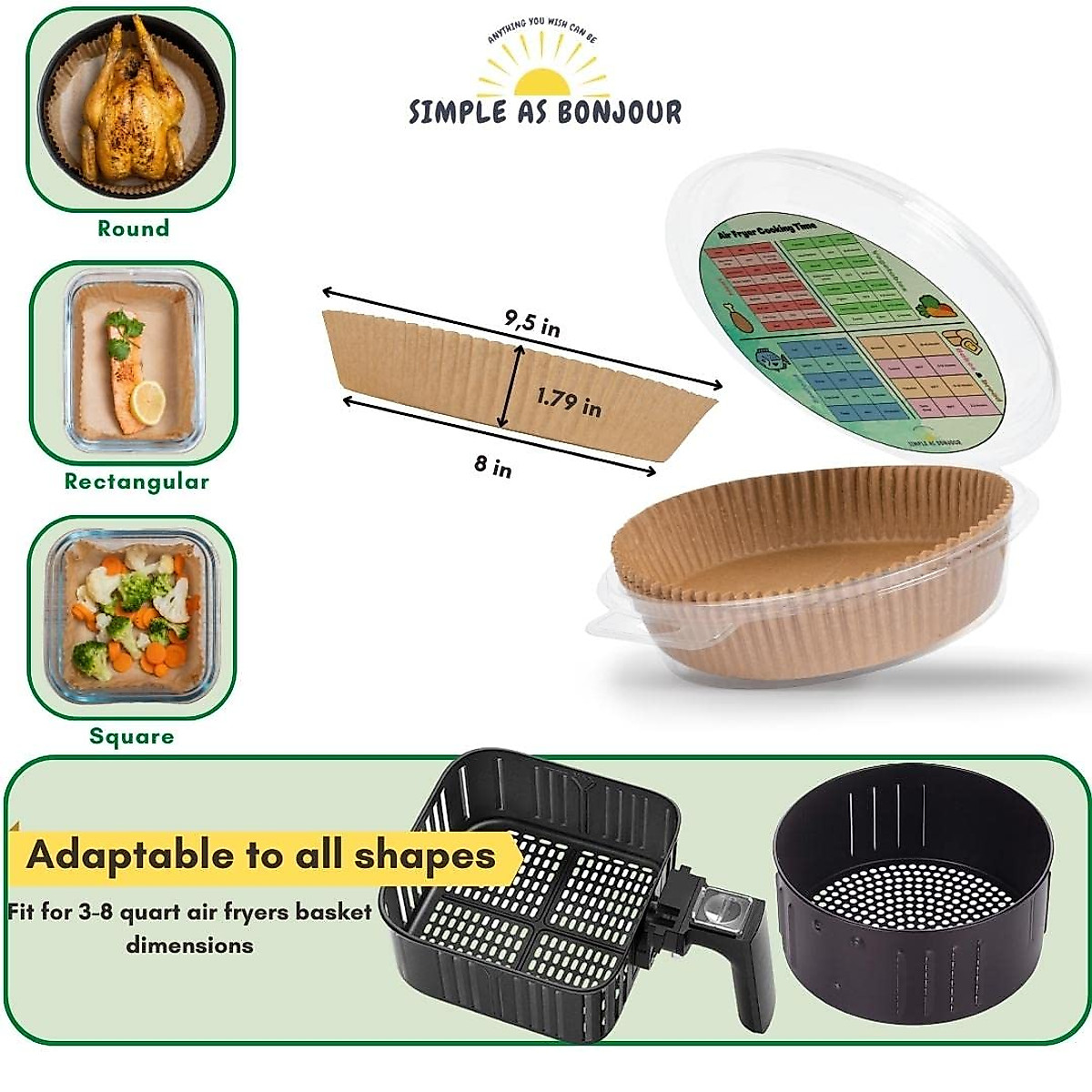 Air Fryer Disposable Paper Liners :100PCS Round Air Fryer Accessories, Non-stick Liners Disposable, Parchment Paper for Baking Roasting Microwave, Oil-proof, Waterproof cooking sheets(100 pcs-8 Inch)