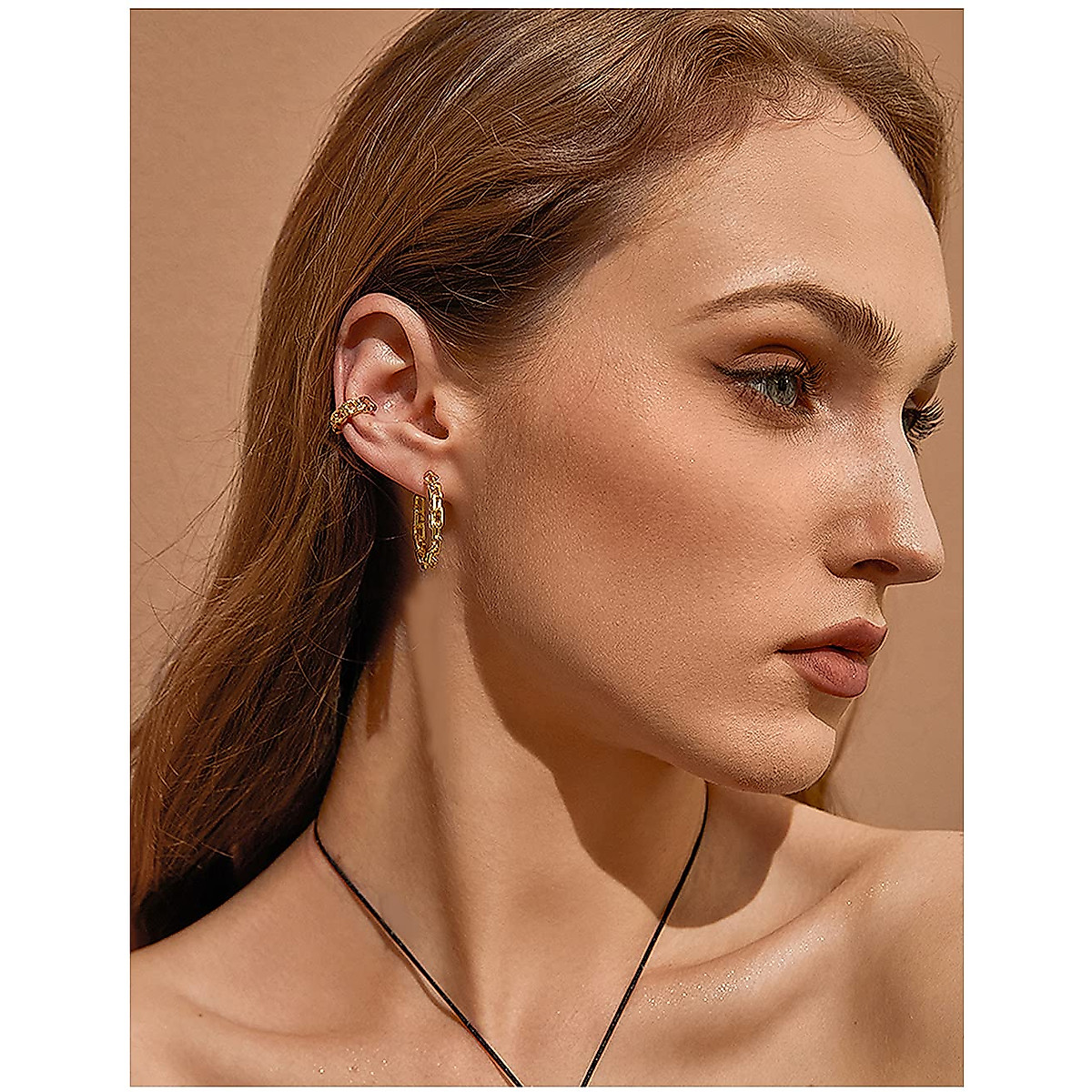 Hoop Earrings for Women - Chain Hoop Earrings in 14k Gold - Link Hoop Stud Earring（Dia.20mm）