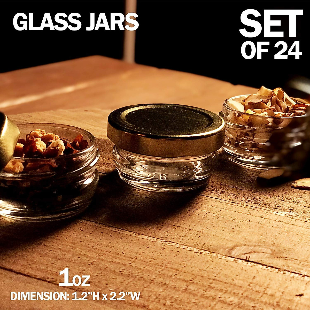 Caviar Line Small Mini Glass Jars With Tin Lids - 24 pcs x 1 oz / 28 g – All Purpose Empty Storage Jars